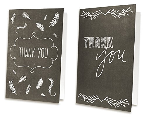 144-Count Thank You Cards with Envelopes, Blank 6 Assorted Bulk Thank You Greeting Notes Black and White Chalkboard Designs for Graduation Baby and Bridal Shower Birthday Wedding Party, 4 x 6 inches