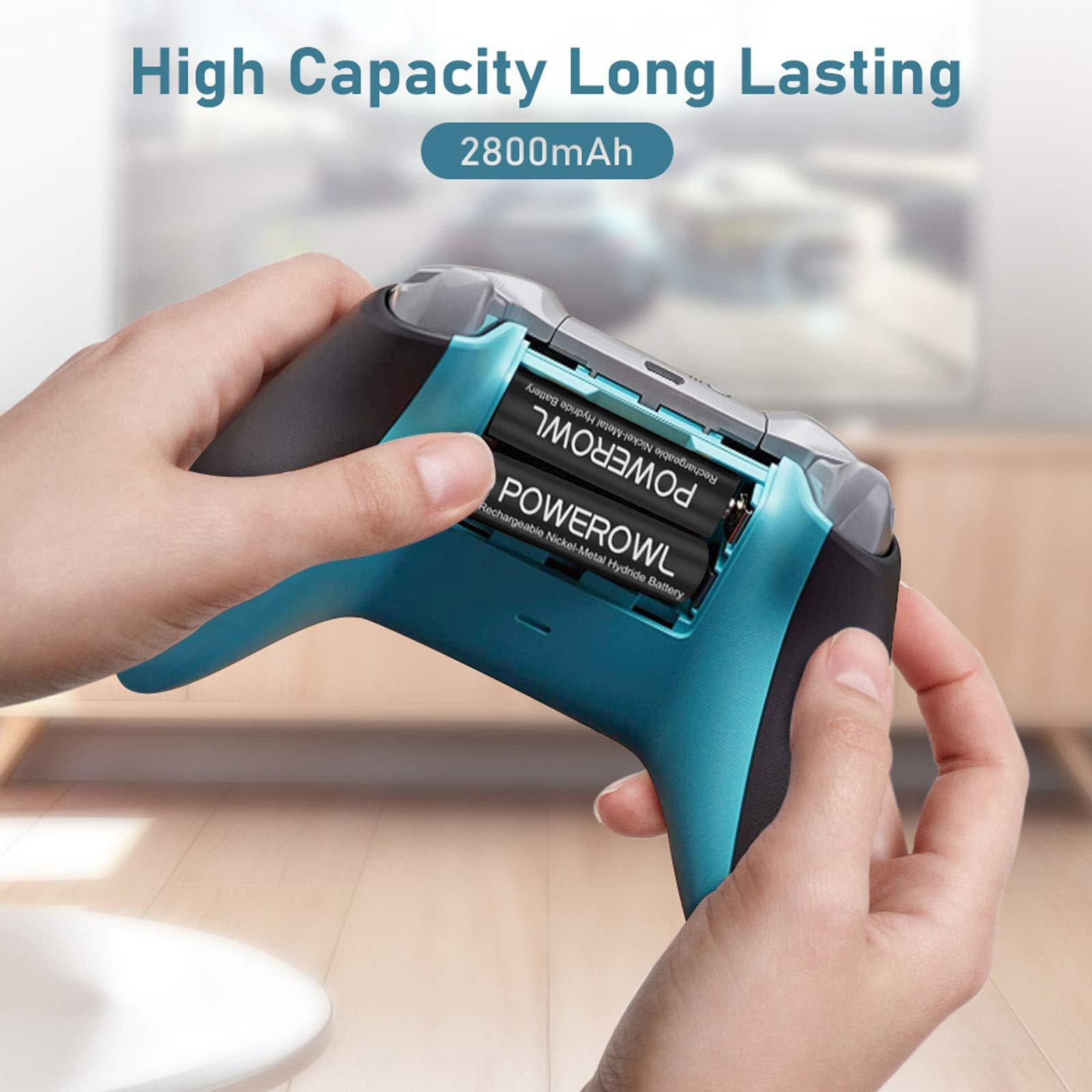 POWEROWL 2800mAh Rechargeable AA Batteries with Smart 8 Bay Battery Charger, Low Self Discharge Ni-MH Double A Batteries, 8 Count