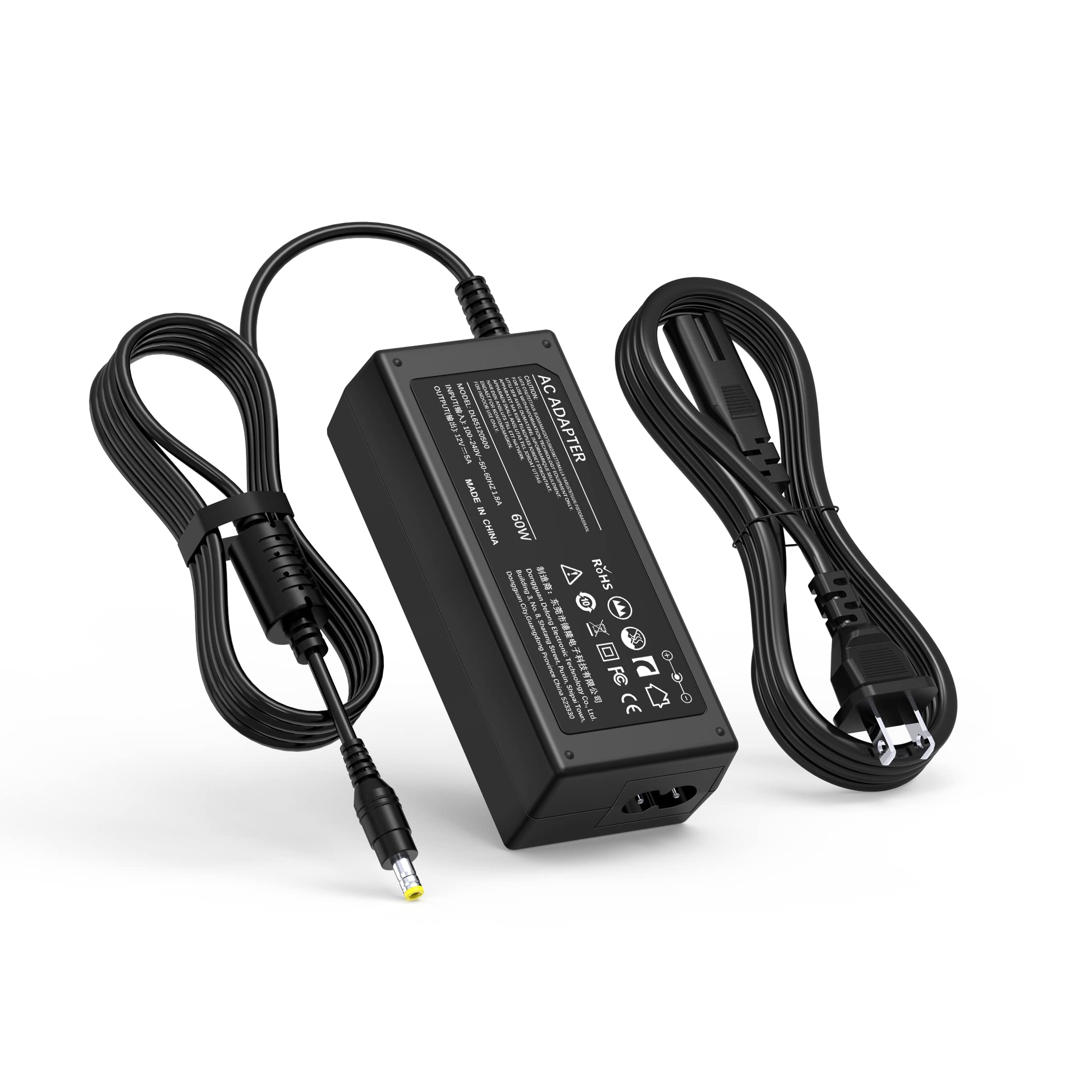 12V Power Cord for AOC Monitor 16" 20" 22" 23" 24" 27"; E1659FWU, E2043FK, E2243FW, E2243FWK, E2343FK, LM520, LM720, LM729, LM800, LM914; HP 2011X 2211X 2311X Replacement Power Supply Cord