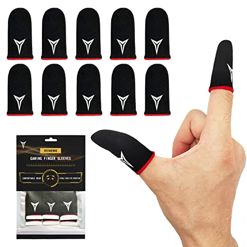 10 Pack Mobile Phone Gaming Finger Sleeves, Nuozme Finger Sleeves Fit All Touchscreen Devices, 0.15mm Superconducting Nanofibers, Smooth Feel, Anti-Sweat, Extremely Thin, Red Edge