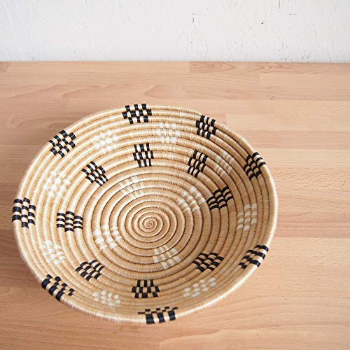 African Basket- Rugombo/Rwanda Basket/Woven Bowl/Sisal & Sweetgrass Basket/Tan, Black, White