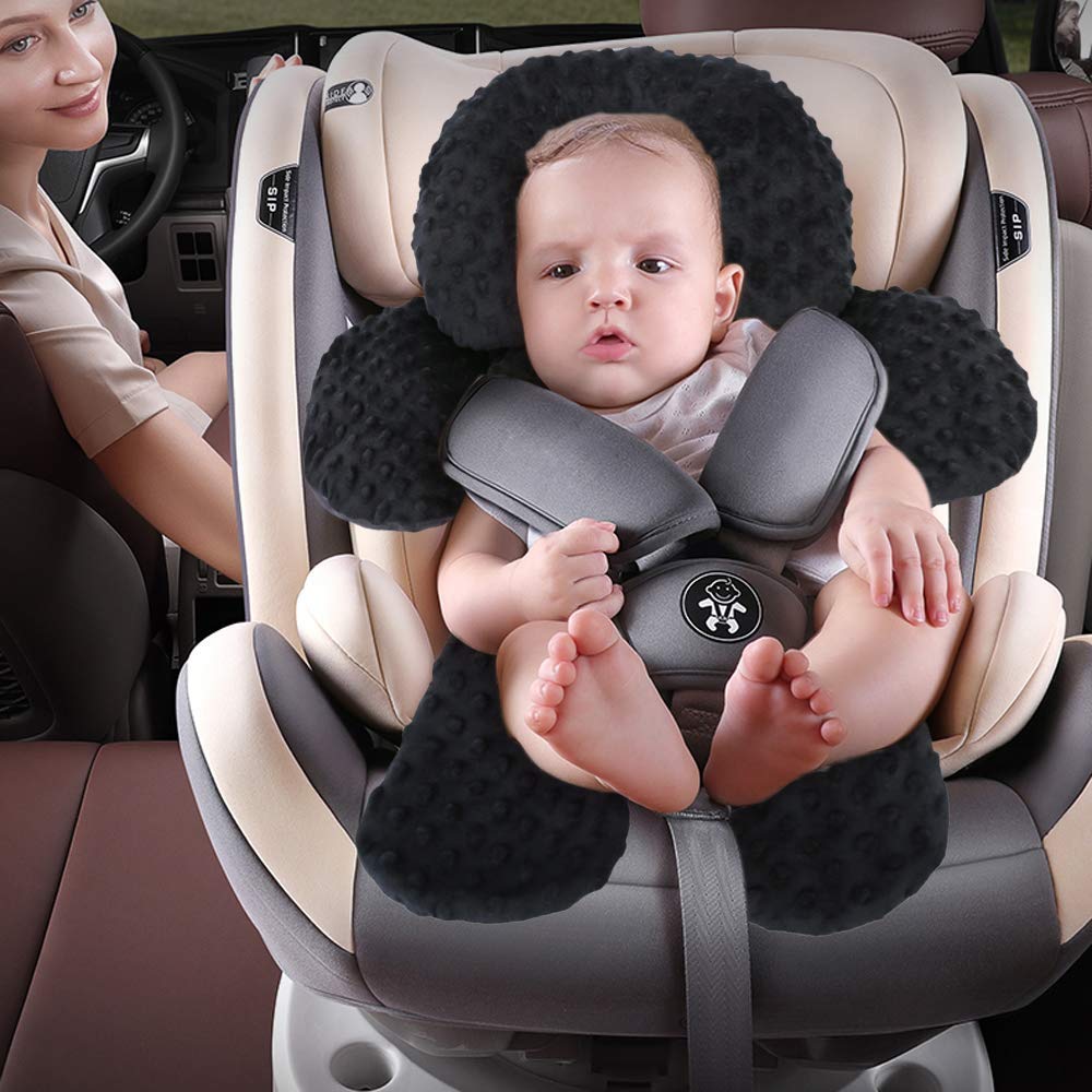 Pro Goleem Infant Car Seat Insert, Baby Head Neck Body Support, Soft Minky Newborn Car Seat Insert, 2-in-1 Reversible, Boys and Girls, Black