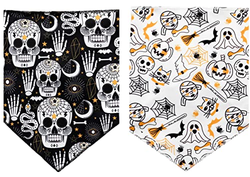2 Pack Dog Halloween Bandana - Triangle Reversible Pet Scarf for Dogs, Adjustable Holiday Dog Bandanas for Small Medium Large Dogs Pets