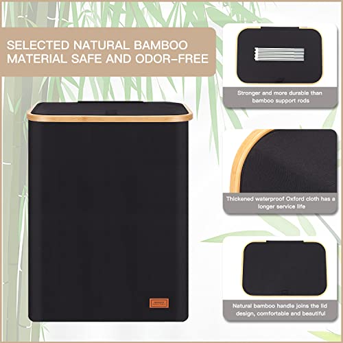 145L XXX-Large Laundry Hamper with Lid โ DOFASAYI Foldable Laundry basket with Bamboo Handles, Grey Dirty Clothes Hamper for Bathroom, Bedroom, Room, Closet, Hampers for Laundry, Toys, Clothing, Black