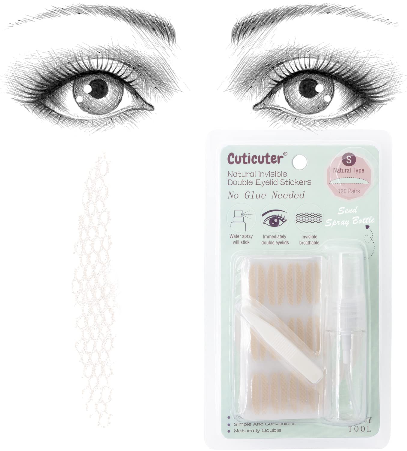120Pieces Double Eyelid Tape, Invisible Lace Eyelid Lifter Strips, Natural Fiber Waterproof Eye Lid Contour Stickers for Droopy Lids, Hooded Eyes