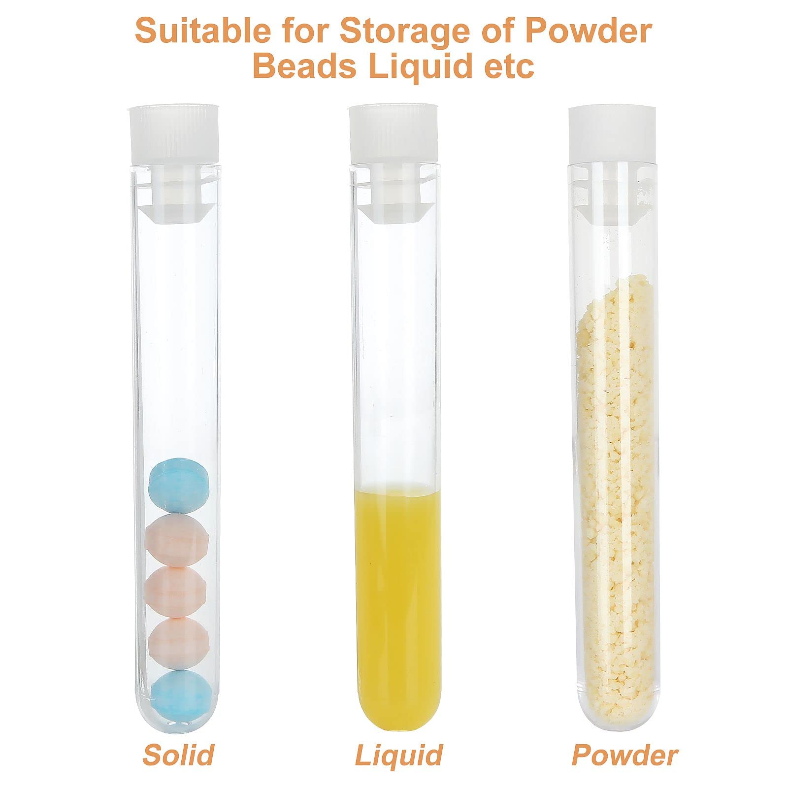 120Pcs Plastic Test Tubes with Lids and Rack, 16x100mm(10ml) Test Tubes with Cap and Holder Rack, Test Lab Tube for Scientific Experiments, Candy, Beads, Liquid Storage, Party Decor