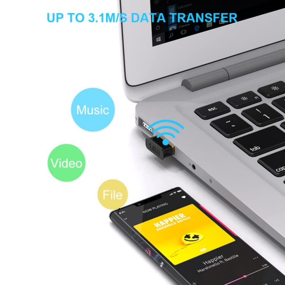 1Mii Bluetooth Adapter for PC, USB Bluetooth Dongle Adapter 5.0 + EDR, for Windows10/8/7 Desktop Laptop to Bluetooth Keyboard, Mouse, Printer, Headphones, Speakers