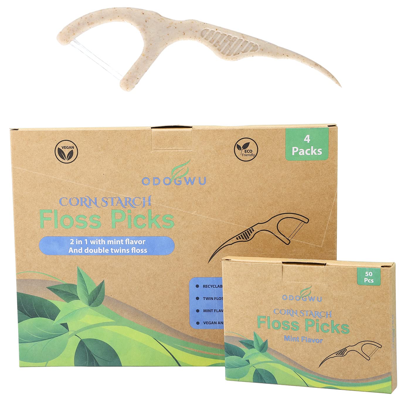 Odogwu Corn Starch Dental Floss Picks (200 Count),Eco Friendly,Sustainable,Zero Waste