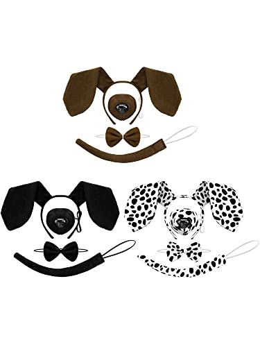 12 Pcs Puppy Dog Costume Set Dog Fancy Dress Costume Includes Dog Ears Headband Bowtie Dog Fake Nose Dog Tail Animal Costume Accessories for Women Adult Kids Halloween Party Cosplay Decorations