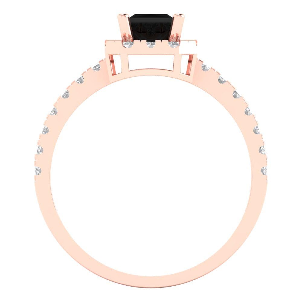 1.34ct Princess Cut Solitaire with accent Black Onyx Designer Wedding Bridal art deco Anniversary Ring 14k Rose Gold 10.5