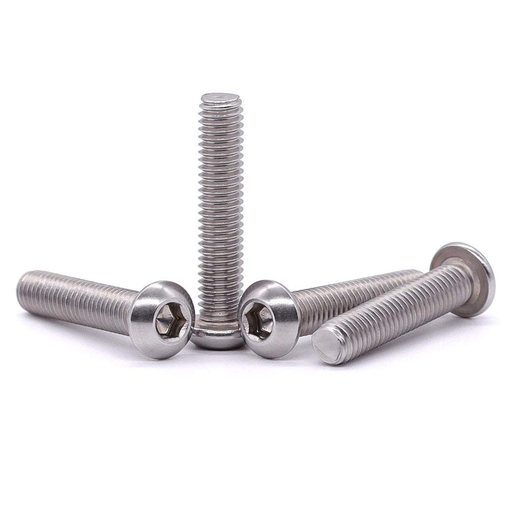 1/4-20 x 2-1/2" Button Head Socket Cap Bolts Screws, 304 Stainless Steel 18-8, Allen Hex Drive, Bright Finish, Fully Machine Thread, Pack of 20
