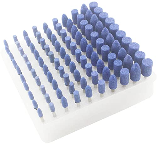 100 Pcs 𝐑𝐨𝐭𝐚𝐫𝐲 𝐆𝐫𝐢𝐧𝐝𝐢𝐧𝐠 𝐒𝐭𝐨𝐧𝐞𝐬 - 1/8 Inch Shank Abrasive Mounted Stone Grinding Bits for Dremel Rotary Tools (Blue)