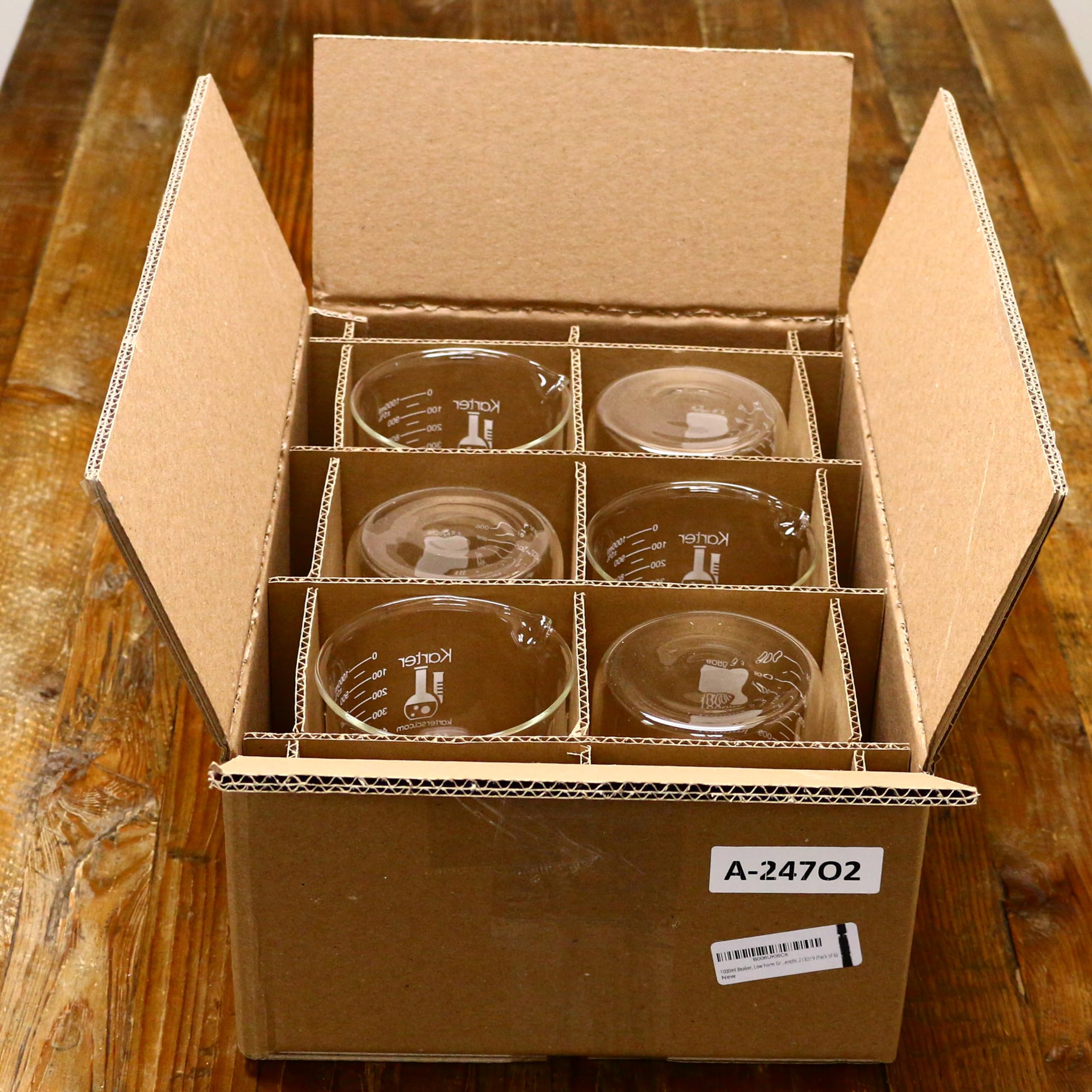 1000ml Beaker, Low Form Griffin, Borosilicate 3.3 Glass, Double Scale, Graduated, Karter Scientific 213D19 (Pack of 6)