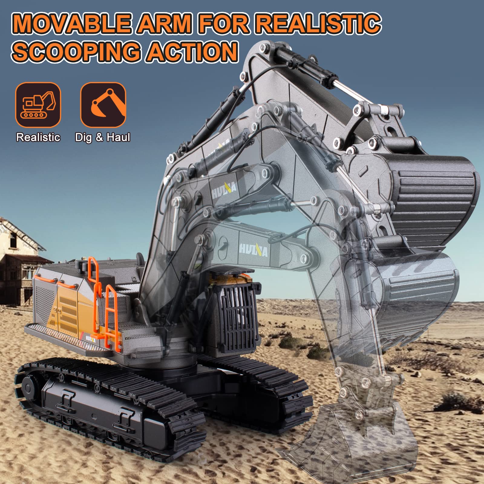 1/50 Scale Metal Excavator Toy, Diecast Engineering Construction Vehicles, Digger Trucks Toys for Boys Kids