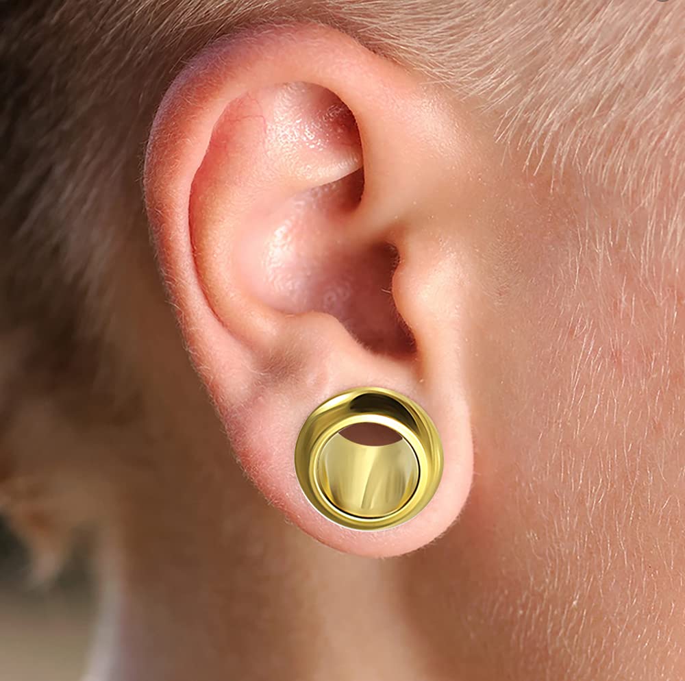 1-3/16 Inch - 30MM Gold Anodized 316L Surgical Steel Curved Flesh Tunnel - Sold by Piece