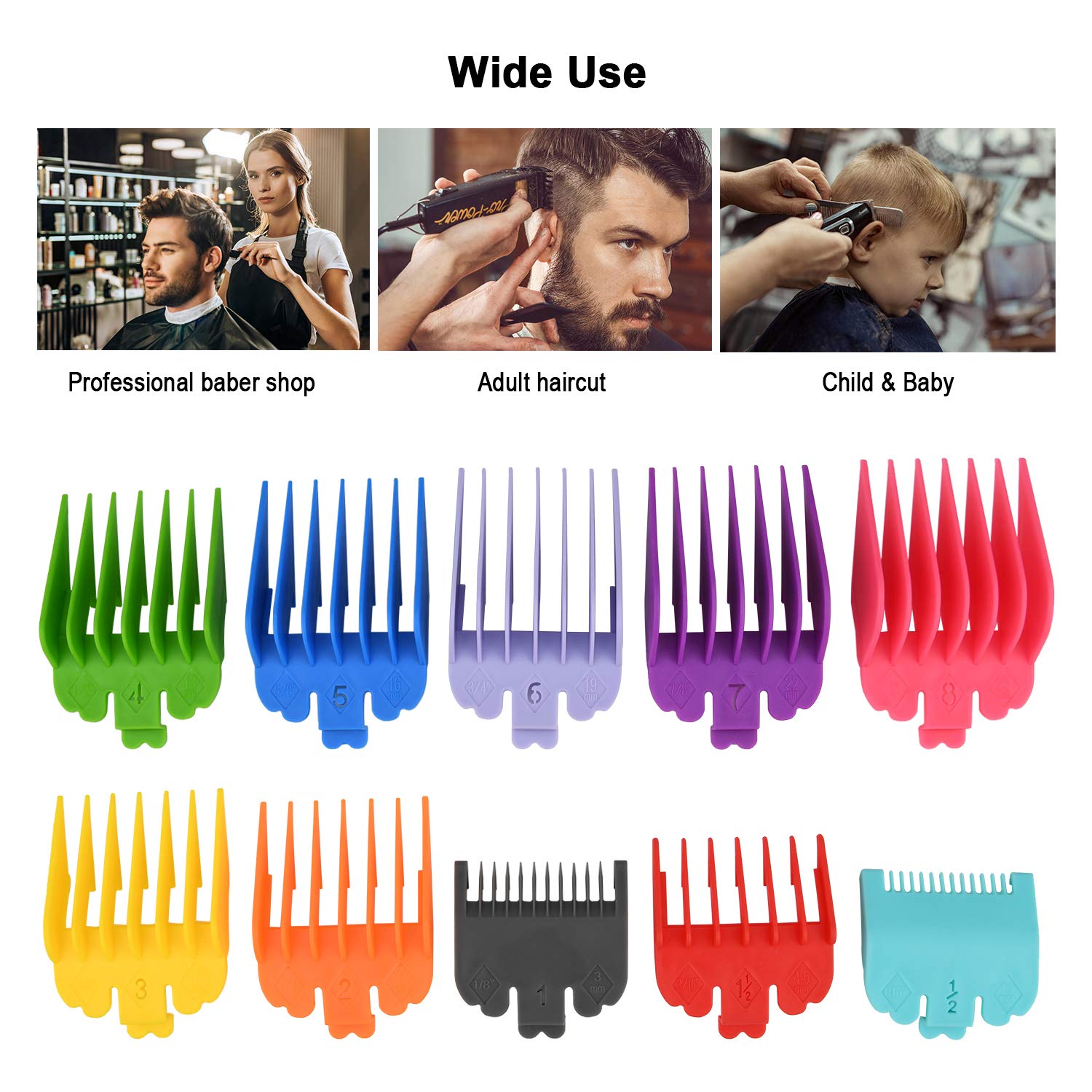 10 Pcs Hair Clipper Combs Guides, Professional Colorful Clipper Attachments Guide Combs 1/16β to 1β, Replacement Guards Set Compatible with Most Wahl Clippers