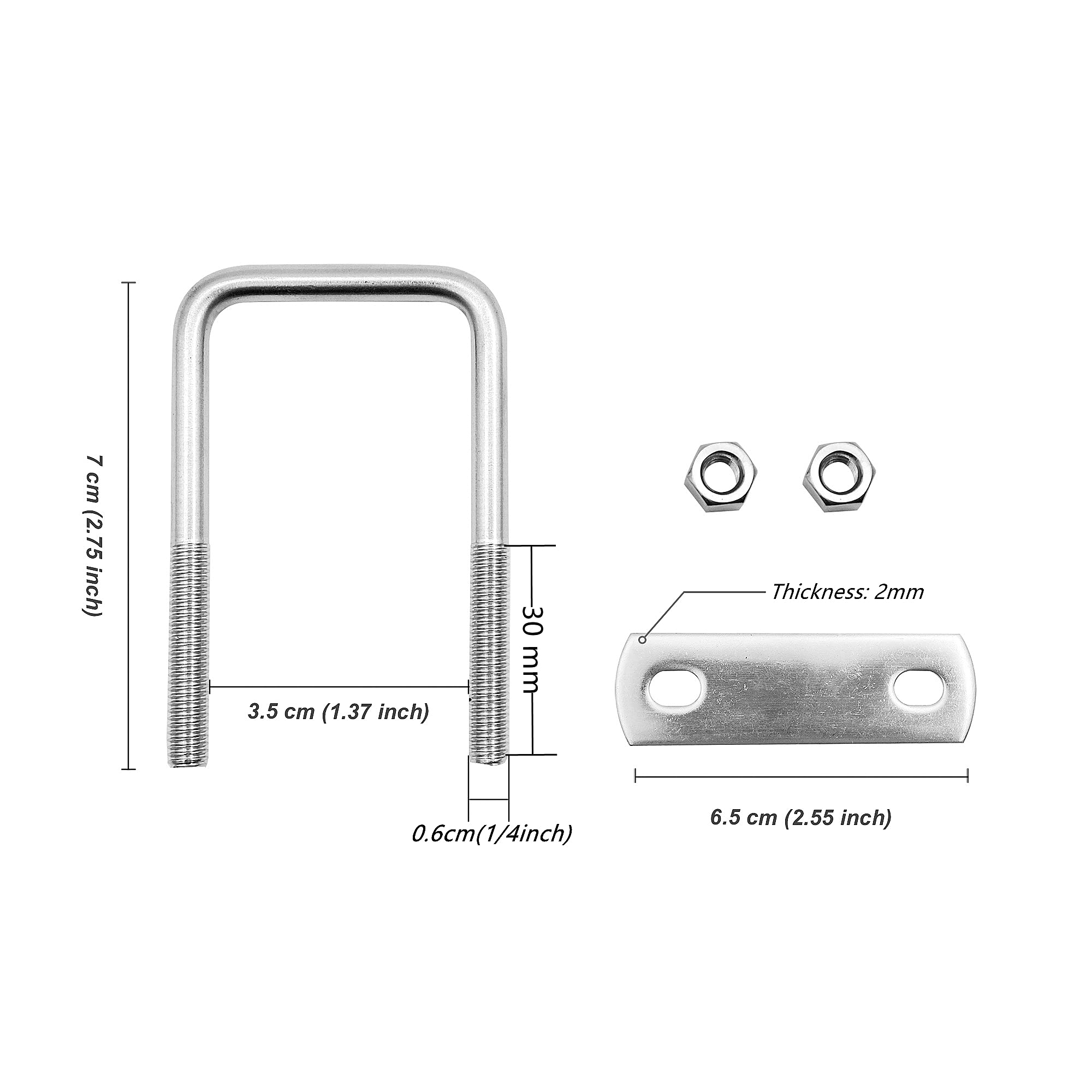AGOOBO 10 Pack Square U Bolts, 304 Stainless Steel Tie Down U Bolt, Boat Trailer U Bolt (M6, W 1-3/8 x L 2-3/4 inch)