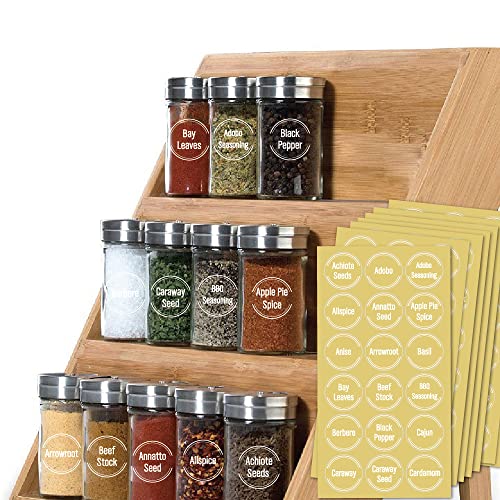 144 Pcs Transparent Spice Labels, Numbers for Jar Organization, Food Labels Waterproof Kitchen Seasoning Names Label, Preprinted White Letters Pantry Stickers (Transparent)