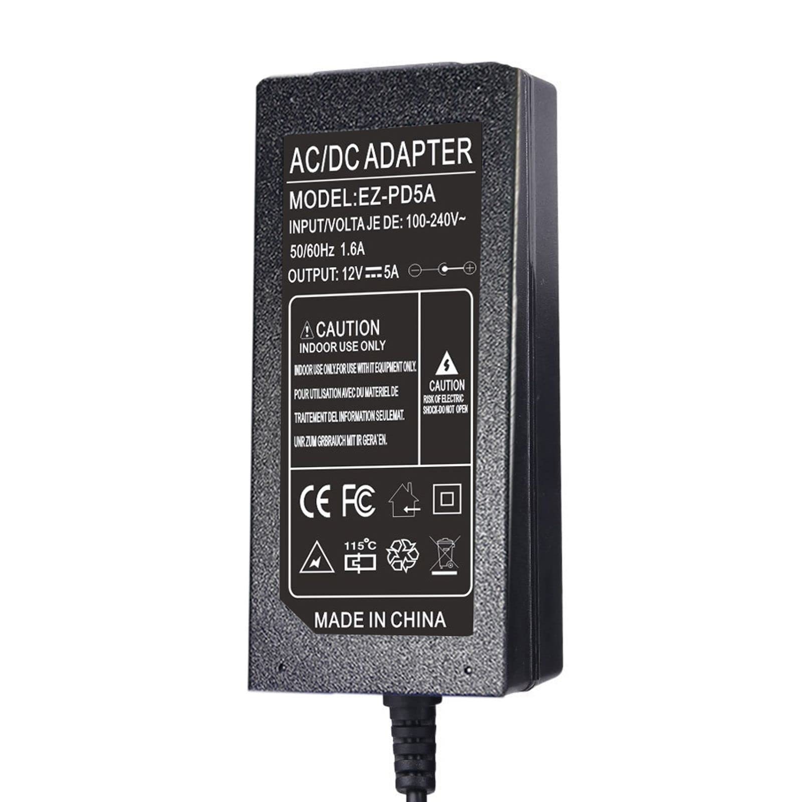 12V 5A Power Adapter Charger LED Strip AC 100V-240V, DC 12 Volt 5 Amp 60 Watt Converter Driver Universal Lighting Transformer for 12 V 5 A with 2.1X5.5mm Plug 1 Female to 8 Male Power Split Cable