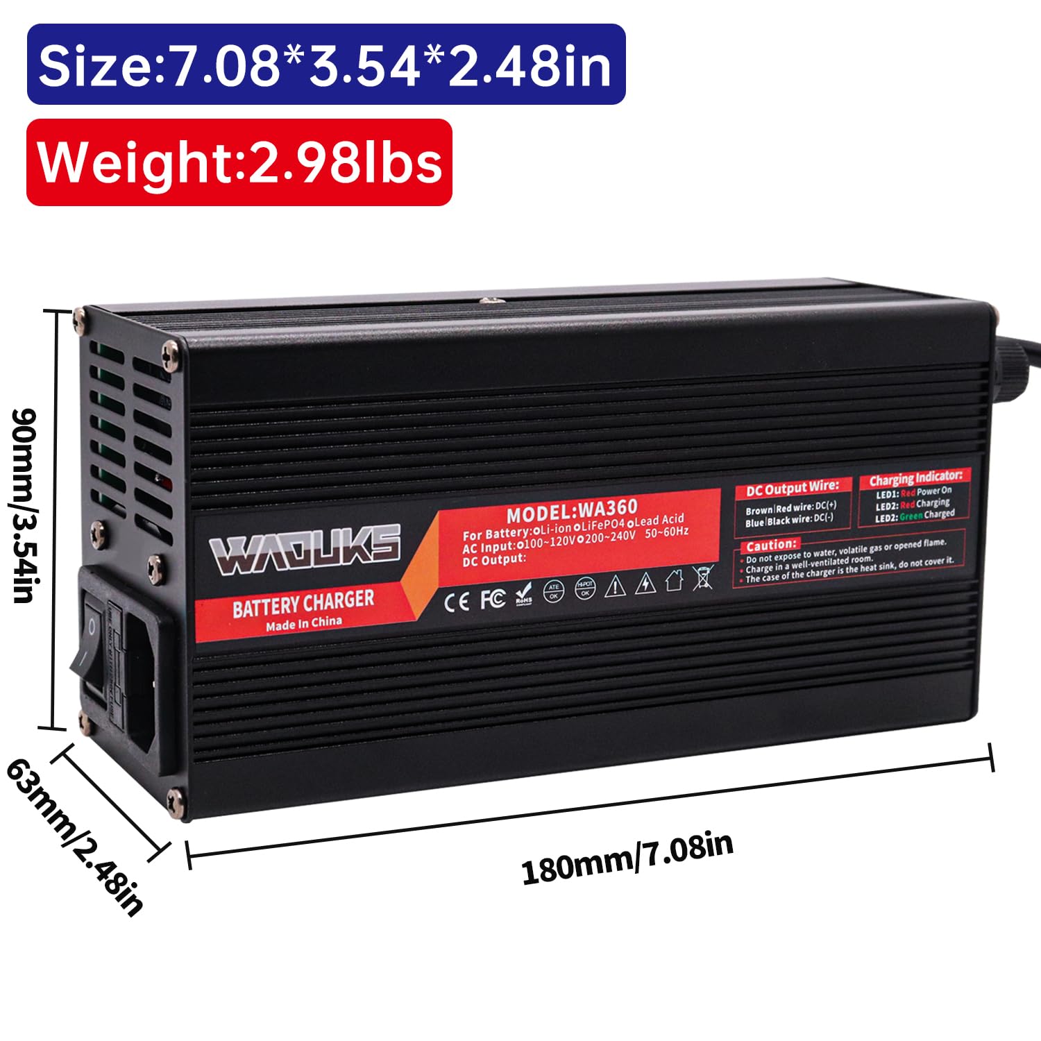 16.8V 20A Charger 16.8V Li-ion Battery Charger Output Alligator Clip Used for 4S 14.8V Lithium Battery Pack