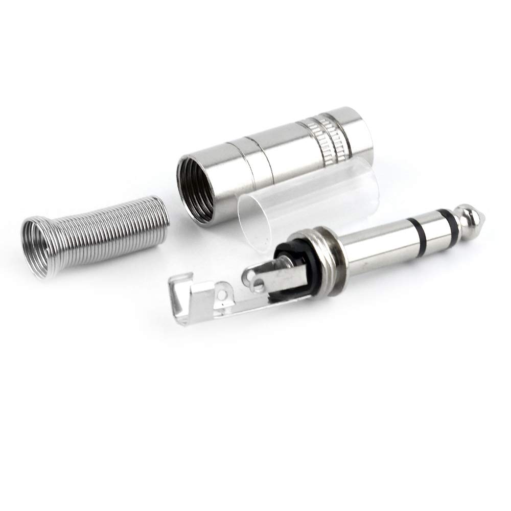1/4" Audio Plugs 6.35 mm Plug TRS Male 1/4 inch Solder Type Stereo Plug Straight Design Connector with Spring for DJ Mixer Speaker Cables Guitar Cables Phono Patch Cable Microphone Cables (5 Pack)