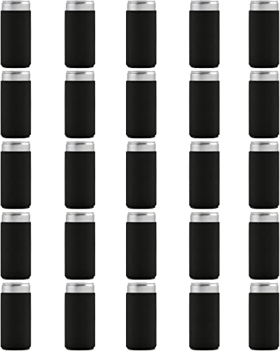 25 Pack Black Blank Slim Can Cooler Sleeves, Customizable Bulk Sublimation Can Coolers, Extra-Thick Collapsible Drink Insulator Sleeve, Beer Can Coolers for Party Beverages, PartyPrints