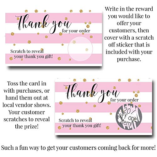 Pink Stripes Scratch & Win Customer Appreciation Package Inserts for Small Businesses, 20 2" X 3.5β Single Sided Insert Cards with Scratch Off Stickers included by AmandaCreation