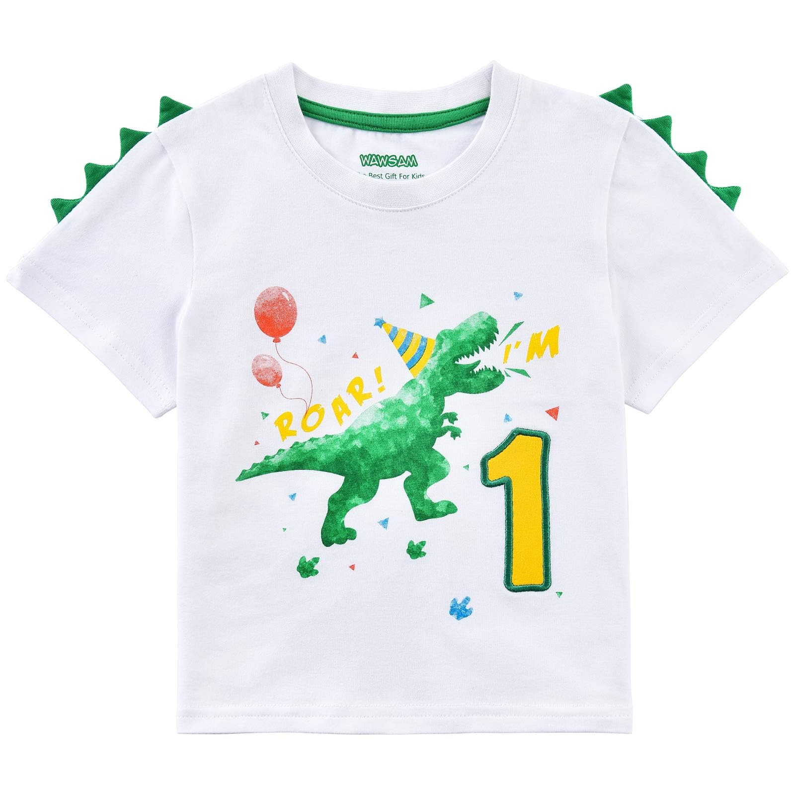 1st Birthday Boy Shirt Dinosaur Birthday T-Shirt 1 Year Old Toddler Dinosaur Outfit Cotton White Dino Party Shirt Roar I’m 1 Short Sleeve Top Tee Toddler One Rex T Shirt for Kids
