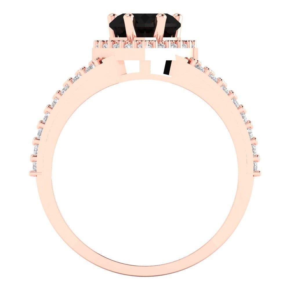 1.75 ct Heart Cut Solitaire Halo split shank Natural Black Onyx Engagement Promise Anniversary Bridal Ring 14k Rose Gold 5.75