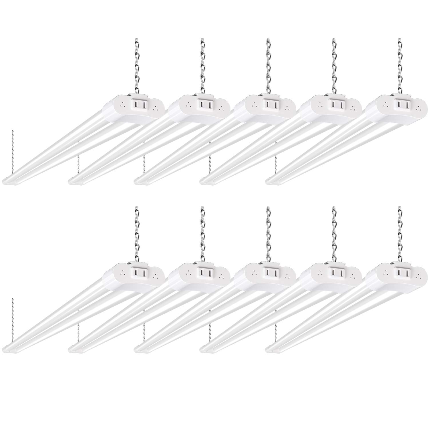 10 Pack 4FT Linkable LED Utility Light Fixture, 4400lm, 42W, 5000K Daylight for Workshop, Garage, Hanging or Surface Mount, with Power Cord, ETL