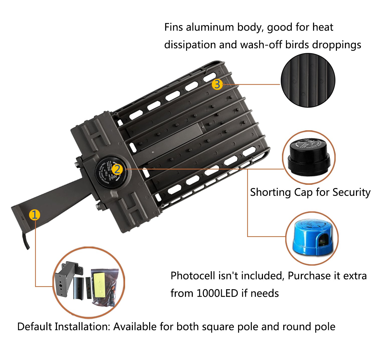 1000LED LED Shoebox Pole Light, 100W (300W Eq.) 12,000Lm, Street Light, Parking Lot Flood Light, AC110-277V, 5000 Kevin Daylight, Area Light Arm Mounted