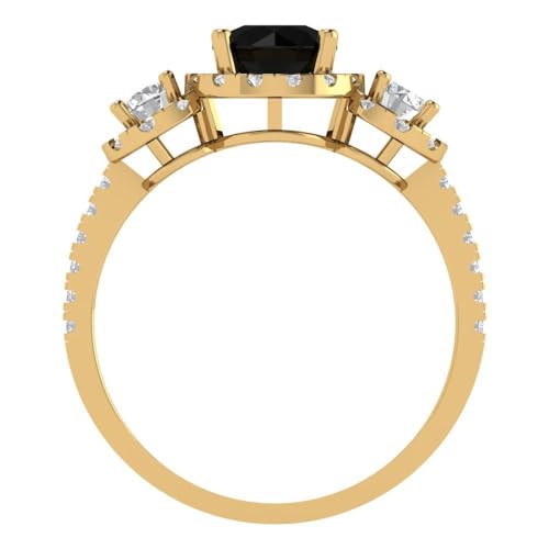 1.75ct Round Cut Halo Solitaire 3 stone Natural Black Onyx Engagement Promise Anniversary Bridal Ring 18K Yellow Gold 3.5