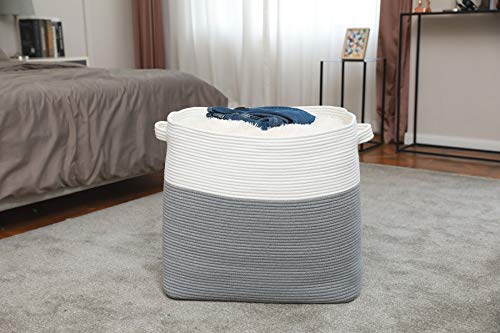 22”x14”x18” Rectangular Extra Large Storage Basket with Lid, Cotton Rope Storage Baskets, Laundry Hamper, Toy Bin, for Toys Blankets Storage in Living Room, Baby Nursery, Grey Basket with Lid