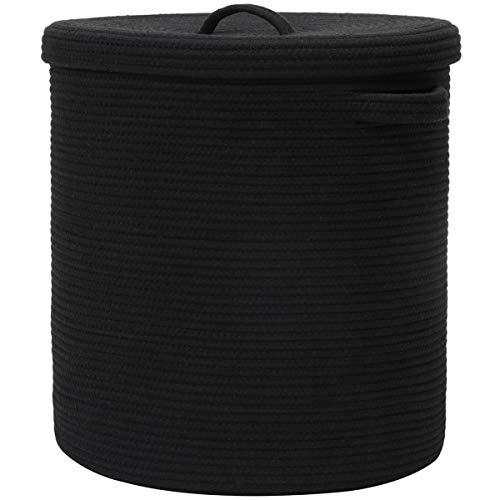 16" x 16" x 18" Extra Large Storage Basket with Lid, Cotton Rope Storage Baskets, Laundry Hamper, Cloth Bin, for Clothes Towels Blankets Pillows Storage in Living Room, All Black Basket with Cover