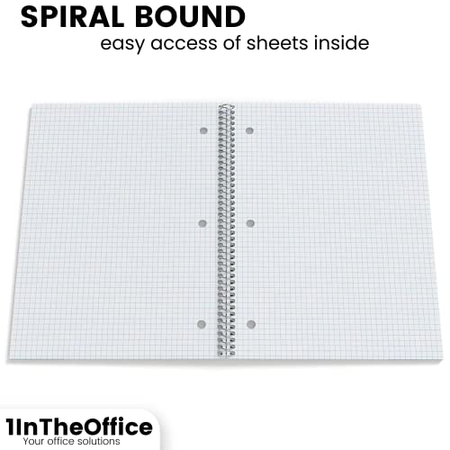 1InTheOffice Graph Composition Book, Wirebound, 8" x 10.5" Graph Paper Notebook, Assorted Colors Quad Ruled Spiral Notebook , 70/Sheets 4 Pack