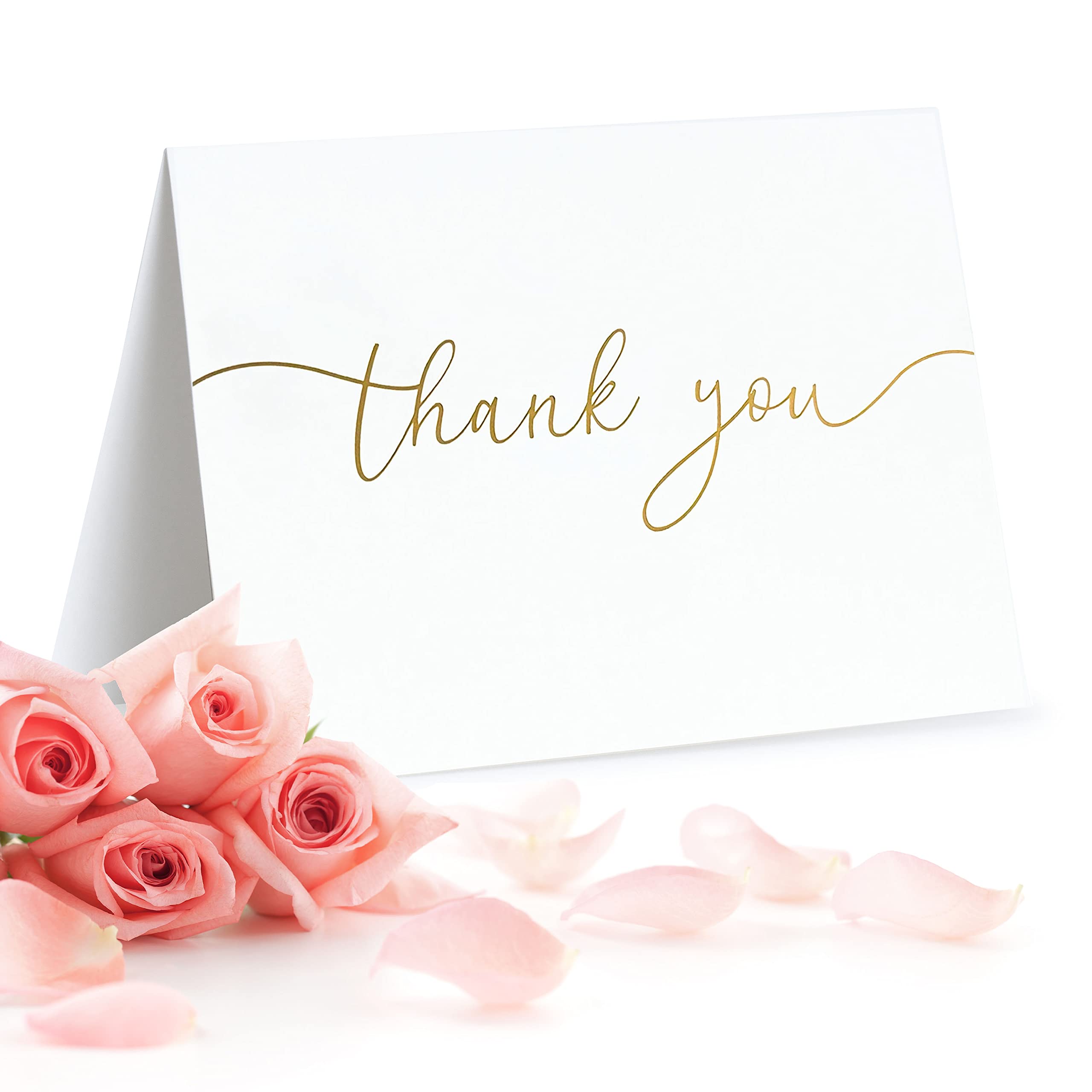 100 Heavyweight Blank Thank You Cards with Envelopes - Blank Cards and Envelopes - Thank You Cards Wedding with Envelopes Set - Gold Script Thank You Notes - Thank You Cards Bridal Shower (100 Pack)