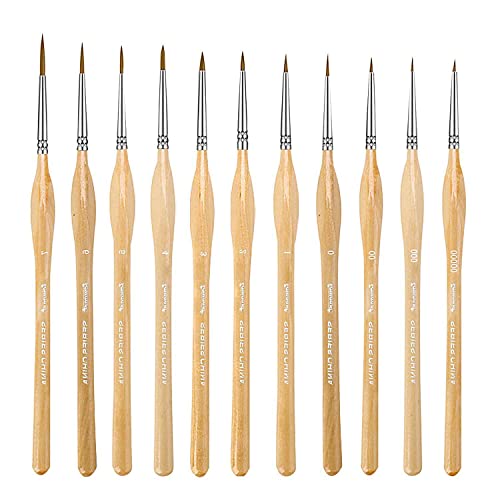 11Pcs Miniature Paint Brushes, Micro Detail Paint Brush Set，Fine Paint Brush, Triangular Grip Handles Art Brushes Perfect for Paint Brushes for Acrylic，Painting, Oil, Craft, Warhammer 40k (Wood Color)