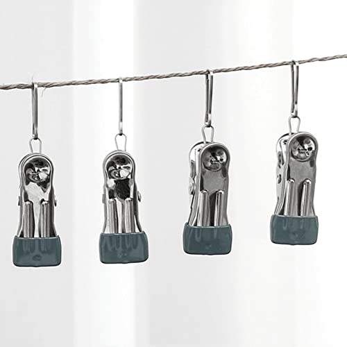 10 Pack Stainless Steel Clothespins Heavy Duty Towel Clamps Utility Clips for Clothes,Socks,Food Package,Chips Bag,Grey