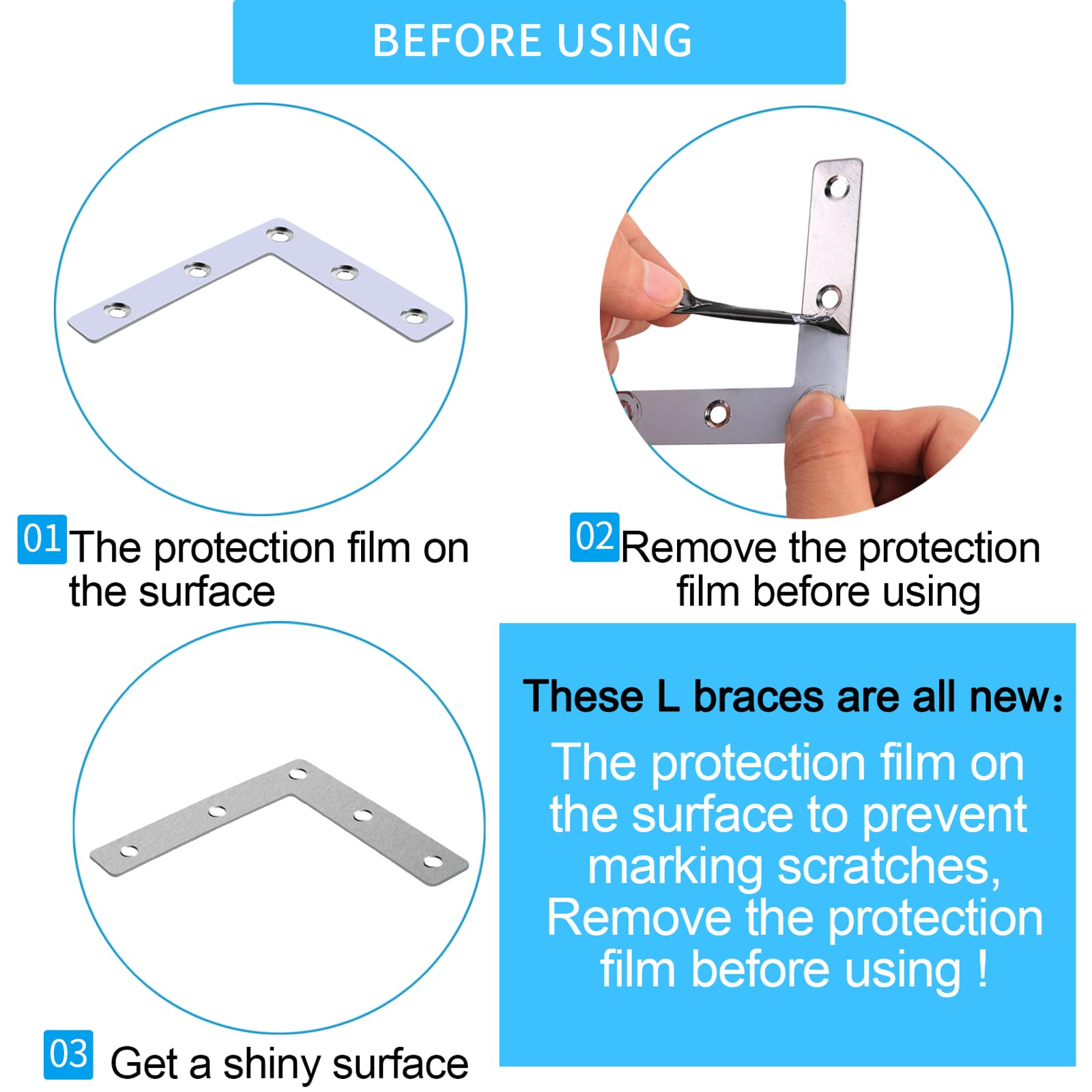 10 Pieces Stainless Steel L Braces (3.1 x 3.1 inch,80 x 80 mm) Flat Corner Braces, Corner Brackets Joint Right Angle Bracket, 55 Pieces Screws Included