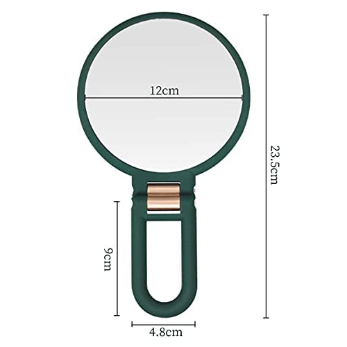 1X 15X Magnifying Hand Held Mirror,Double Side Folding Hand Mirror for Women with Adjustable Handle,Travel Table Desk Shaving Bathroom (Army Green)
