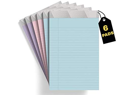 1InTheOffice Legal Pads Narrow Ruled 5x8, Narrow Ruled Note Pad, Assorted Colors, Pastel, 50 Sheets/Pad, 6 Pads/Pack