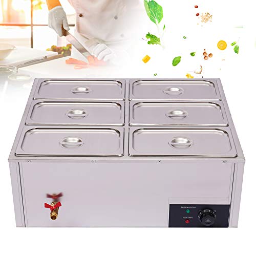 110V 6-Pan Commercial Food Warmer Food Buffet Warmer Food Pans for Buffet Stainless Steel Electric Food Steamer Adjustable Heat for Catering and Restaurants (5.7in Deep)