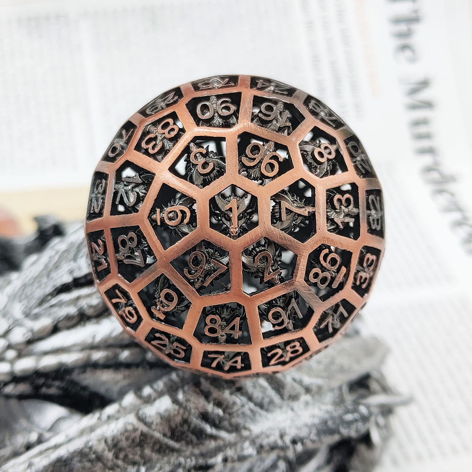 100 Sided Dice Metal Hollow D100 DND Dungeons and Dragons Gifts D&D RPG Polyhedral Games Dice Accessories Large Giant Pathfinder Roleplaying MTG Dice Bring a Black Leather Bag, red Copper