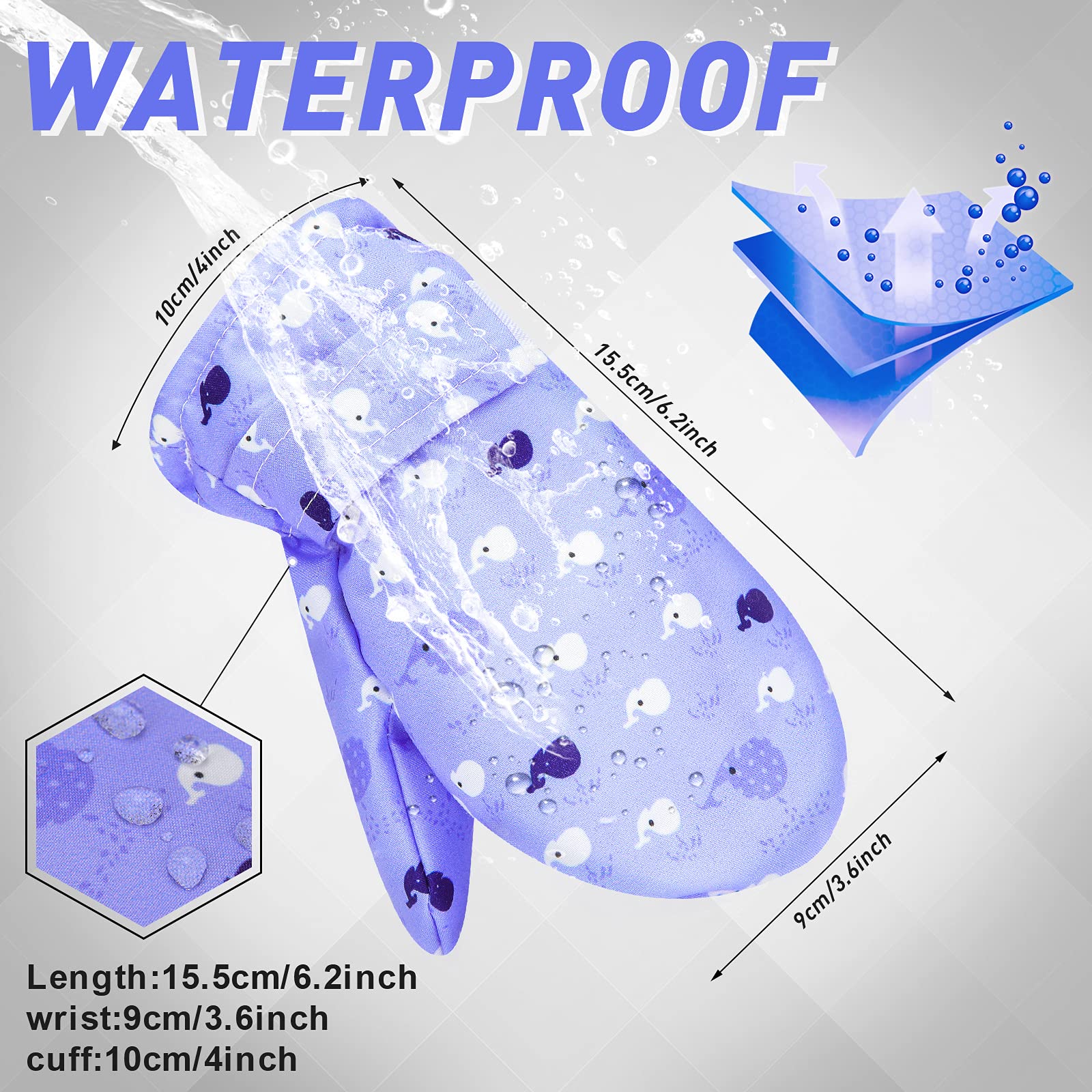SATINIOR 3 Pairs Toddler Waterproof Gloves Mittens Lined with Fleece for Winter Skiing With 2-4 Years Old