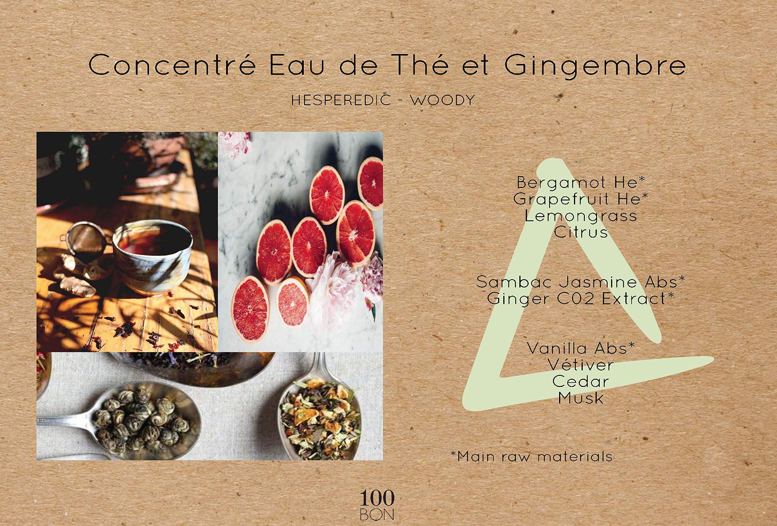 100BON Eau De The & Gingembre Tea & Ginger Scent for Women & Men Energizing Organic Fragrance - Sweet, Citrus & Spicy Notes - 100% Natural Fragrance Concentrate Spray, 0.5 Fl Oz