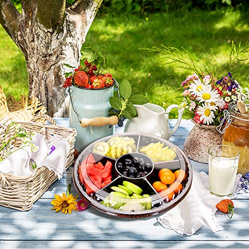 10 Pcs Round Plastic Appetizer Tray with Lid Divided Serving Tray, Disposable Food Storage Containers, Plastic Tray Storage, Kids Snack, Fruit Platter Vegetable Trays for Party and Buffet