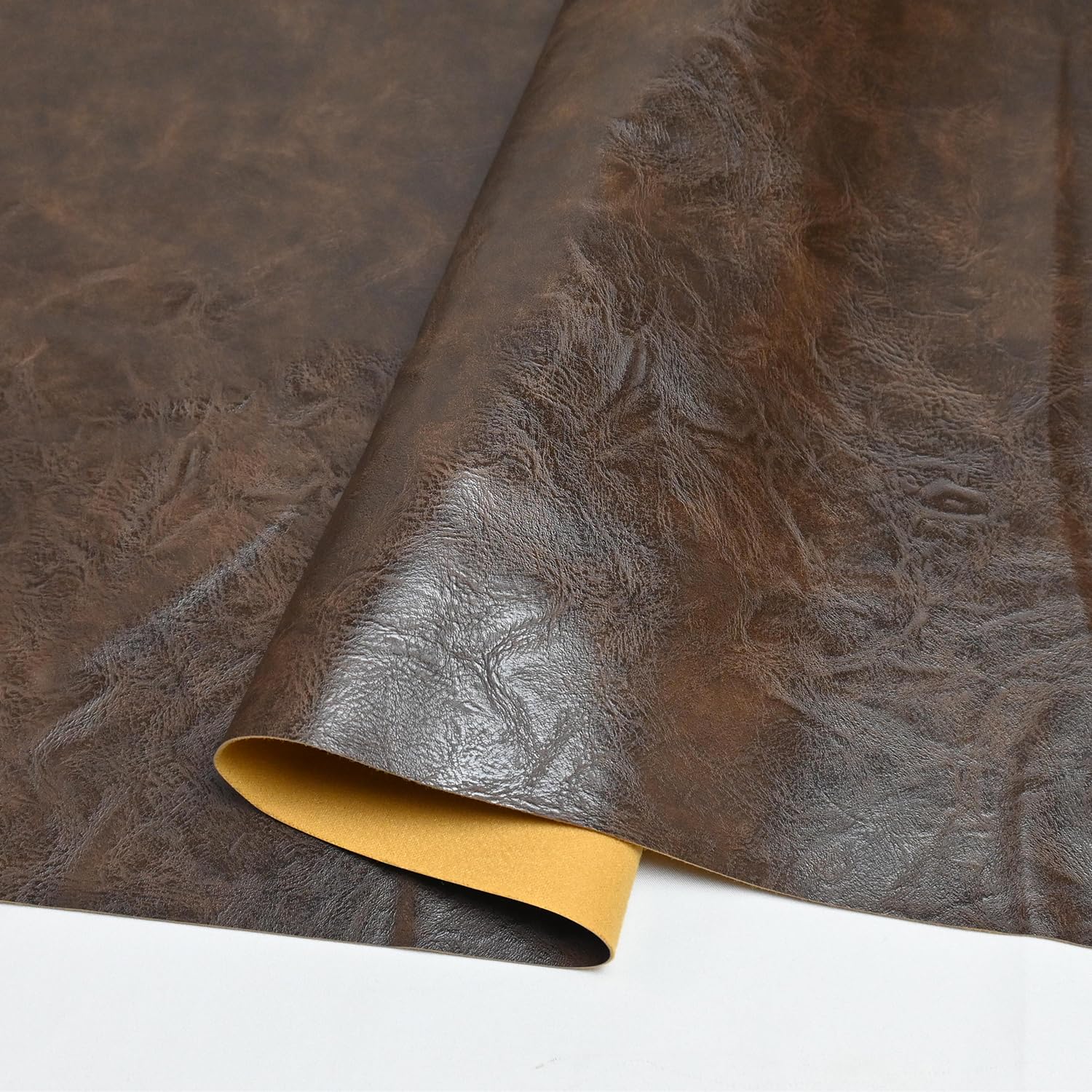 100cm x 140cm (39 x 54 Inch) Soft Leather Fabric - Faux Leather Fabric -1mm Thick for Upholstery - DIY Crafts - Dark Brown Crazy Horse Distress