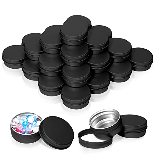 2 oz black tins with lids, Round Aluminum Cans, for Candles,Cosmetic, Lip Balm, 20Pcs.