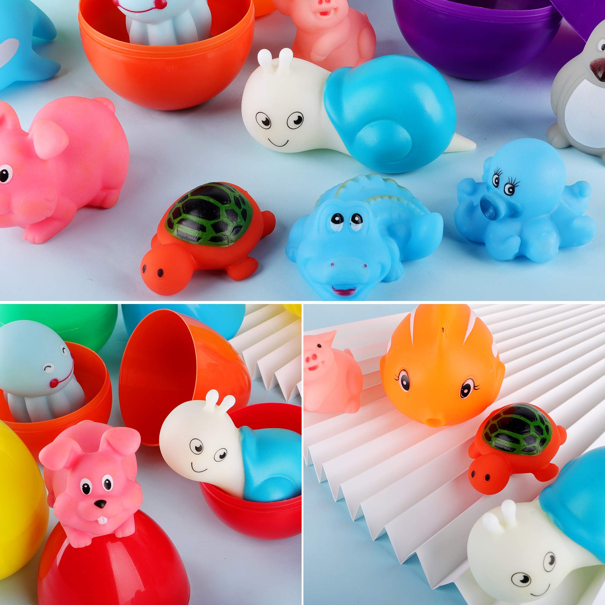 10 Packs Jumbo Size Easter Eggs (3.9'') with 10 Packs Assorted Animal Squirters for Kids Easter Egg Hunt Games, Bath Water Toys For Easter Basket Stuffers, Carnivals School Supplies and Gift Exchange