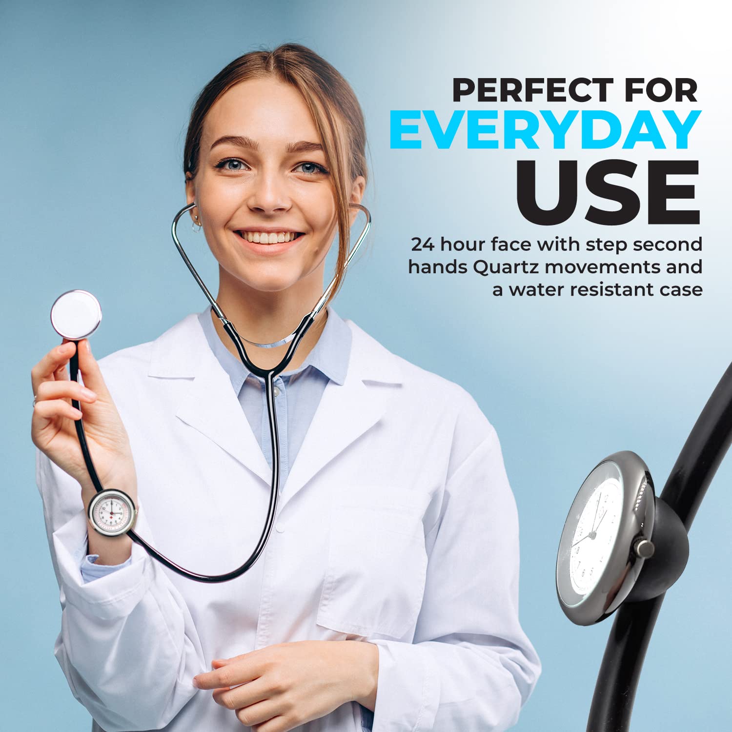 Nurse Stethoscope Watch - Lightweight Metal Frame- Attaches Directly to Stethoscope for All Medical Professionals (Silver)